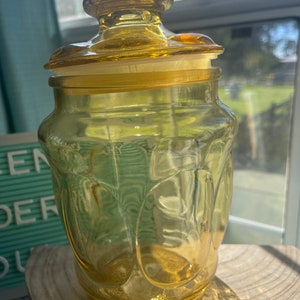 Federal Glass Canister Large Swirl Yellow Green Vintage USA Aqua Mid ...