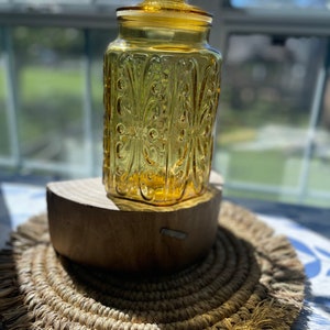 Federal Glass Canister Large Swirl Yellow Green Vintage USA - Etsy