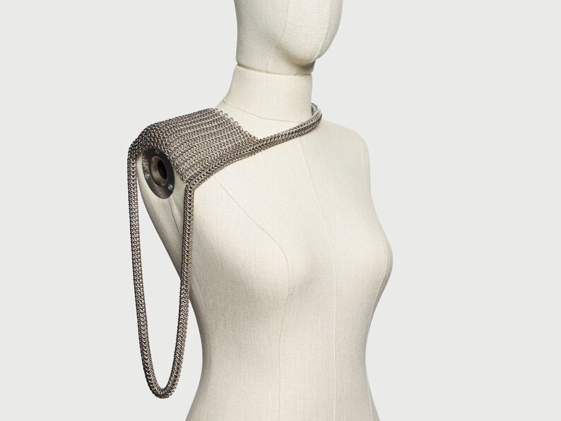 Chainmail Shoulder Necklace, Spaulder Epaulette Armor, Asymmetrical Body Jewelry, Bold Unisex ...