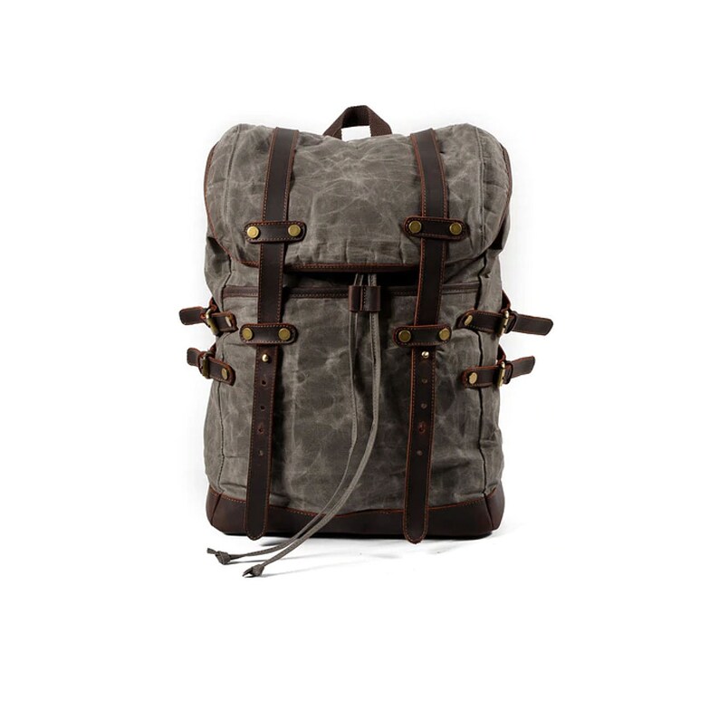 Wax Canvas Backpack Waxed Canvas Vintage Leather Backpack | Etsy