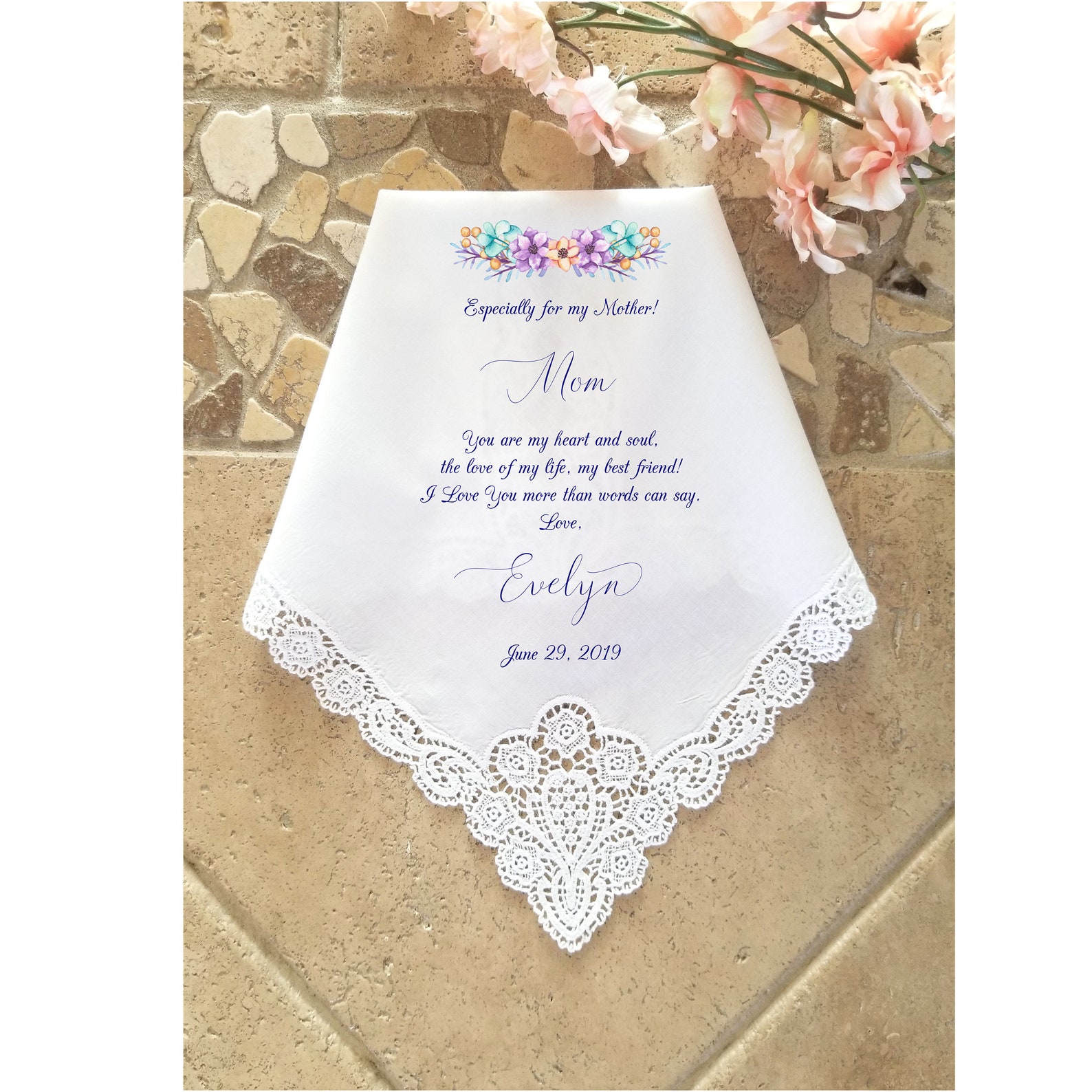 Custom Wedding Handkerchief, Custom Handkerchief, Mother of the Bride ...