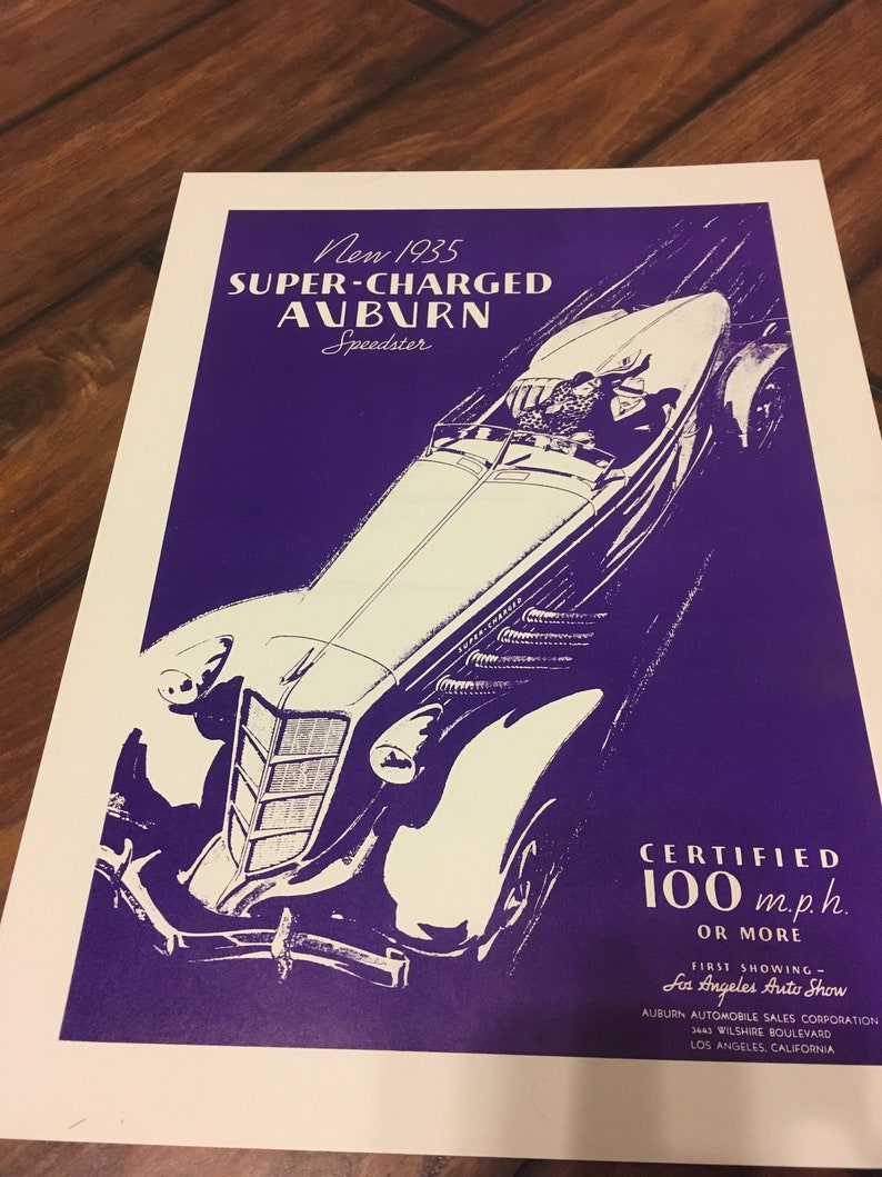 1935 Auburn Super-charged Speedster Ad Reproduction Poster Print - Etsy