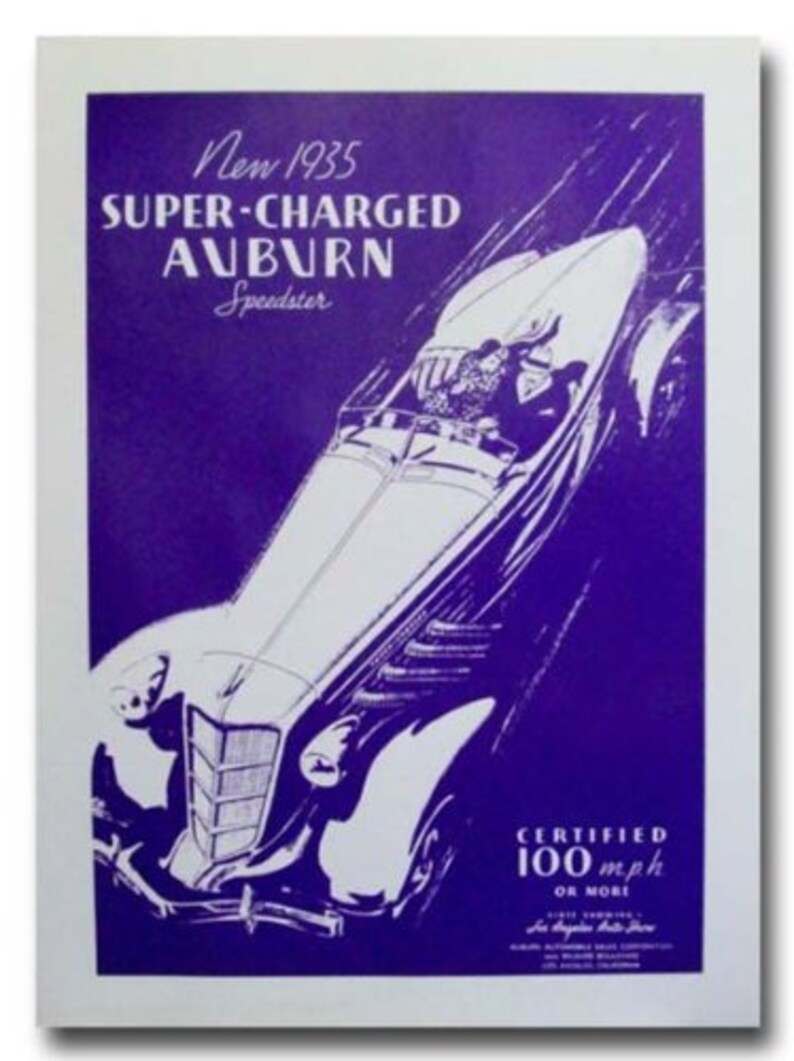 1935 Auburn Super-charged Speedster Ad Reproduction Poster Print - Etsy