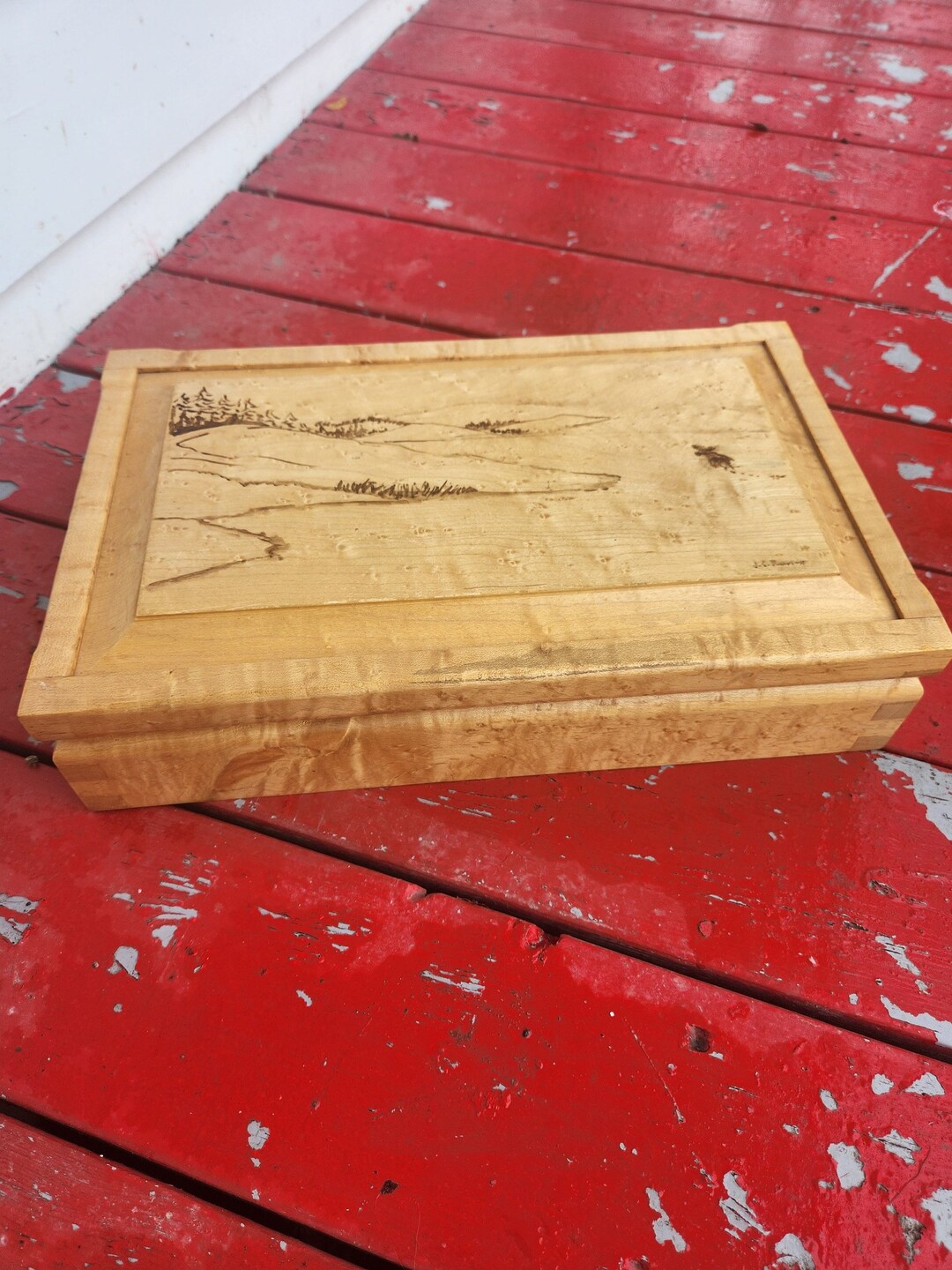 Exquisite Handmade Birdseye Maple Box Outdoor Scene Top Signed by ...