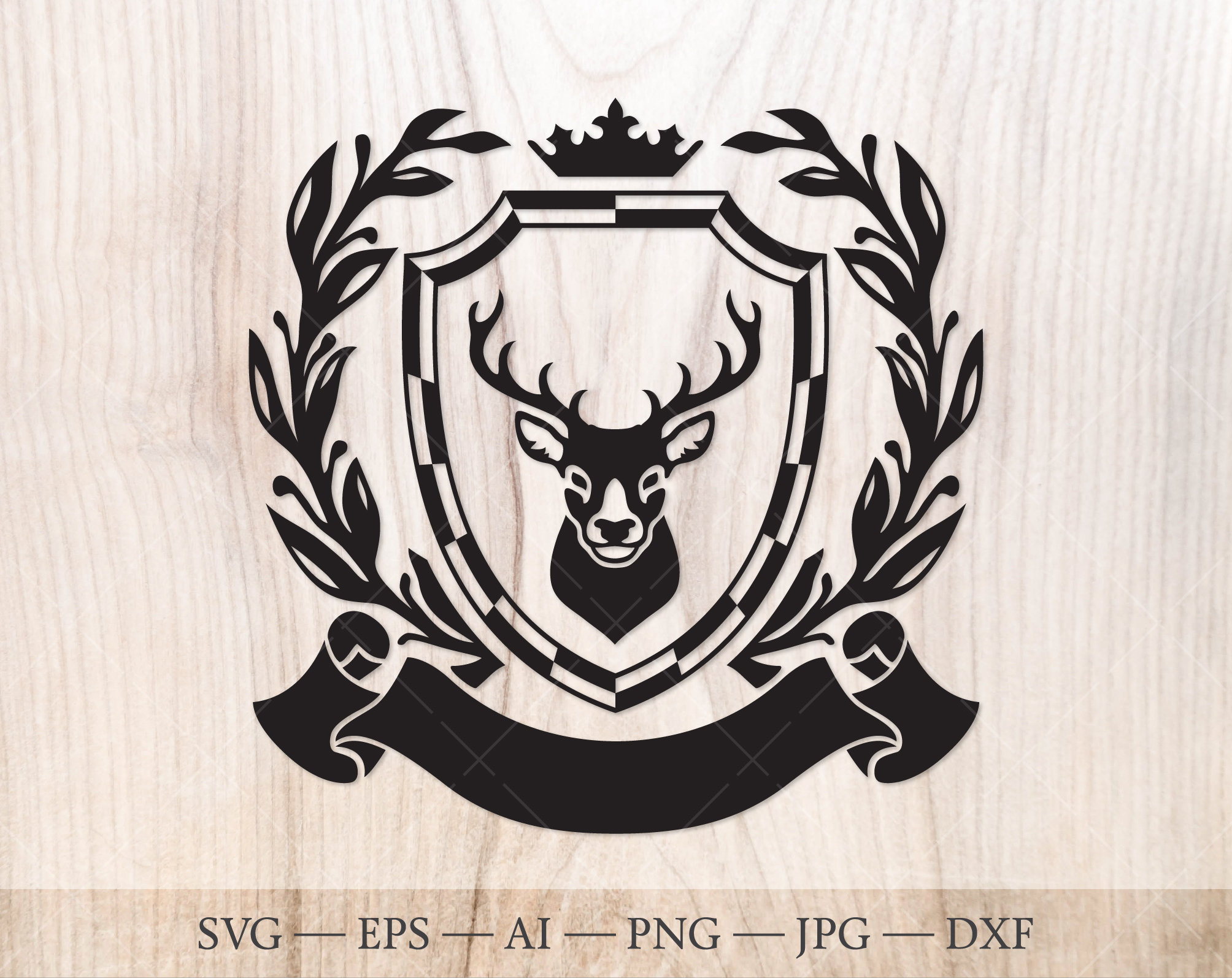 Family crest SVG template. Shield with stag head crown | Etsy