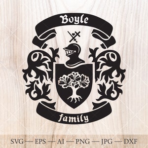 Boyle Family Crest SVG File. Coat of Arms Svg. Shield With Oak Tree ...