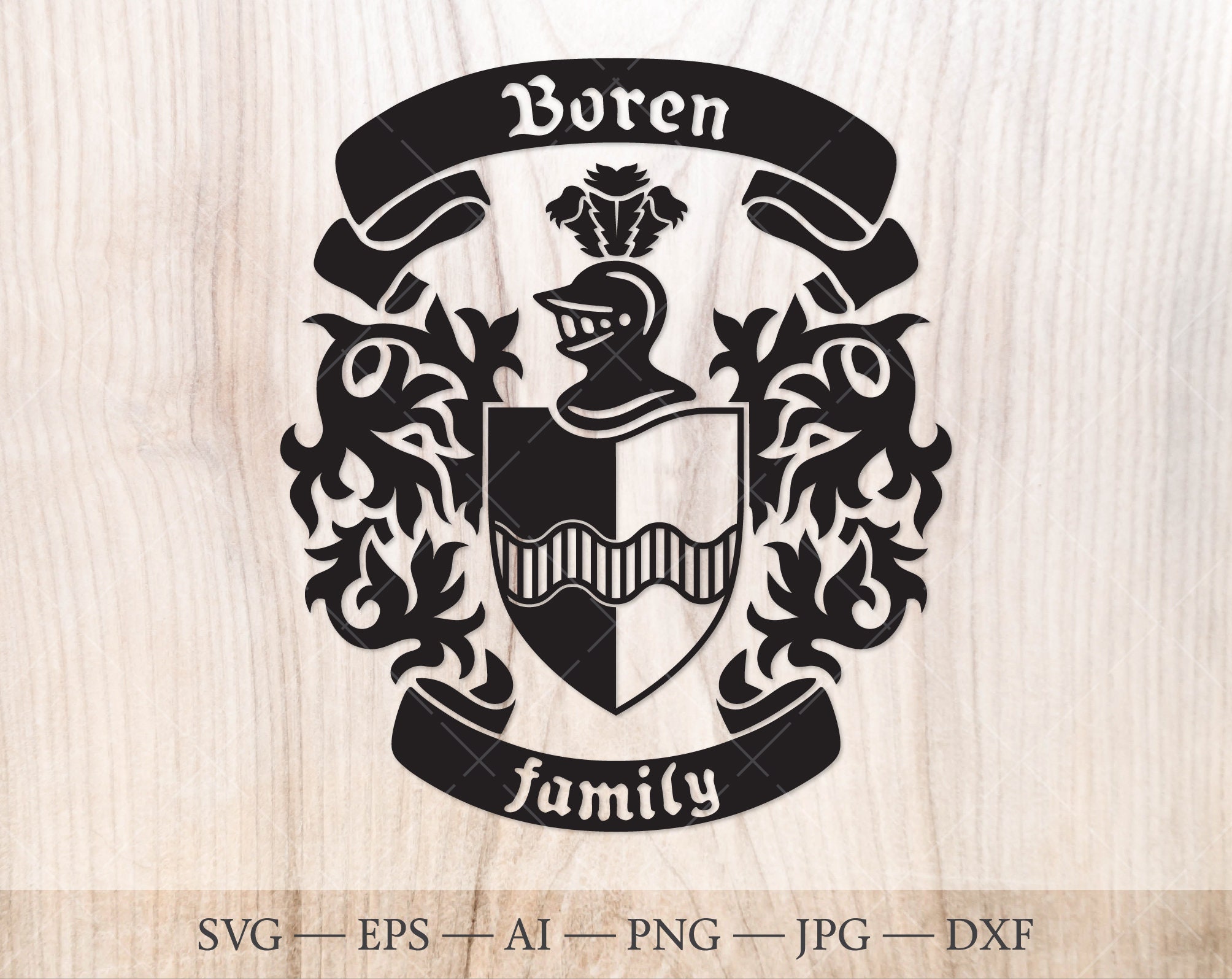 Boren Family Crest. Coat of Arms Svg. Heraldic Shield With Knight ...