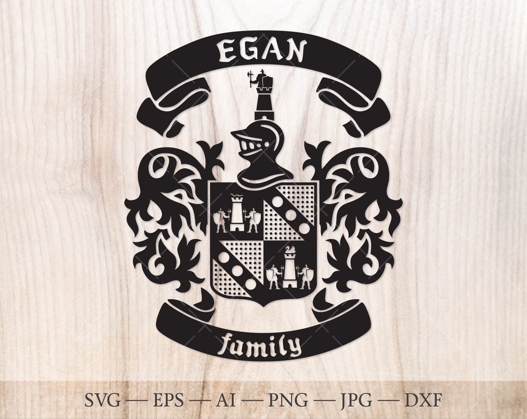 Egan Family Crest. Coat of Arms Svg. Heraldic Shield With Knights ...
