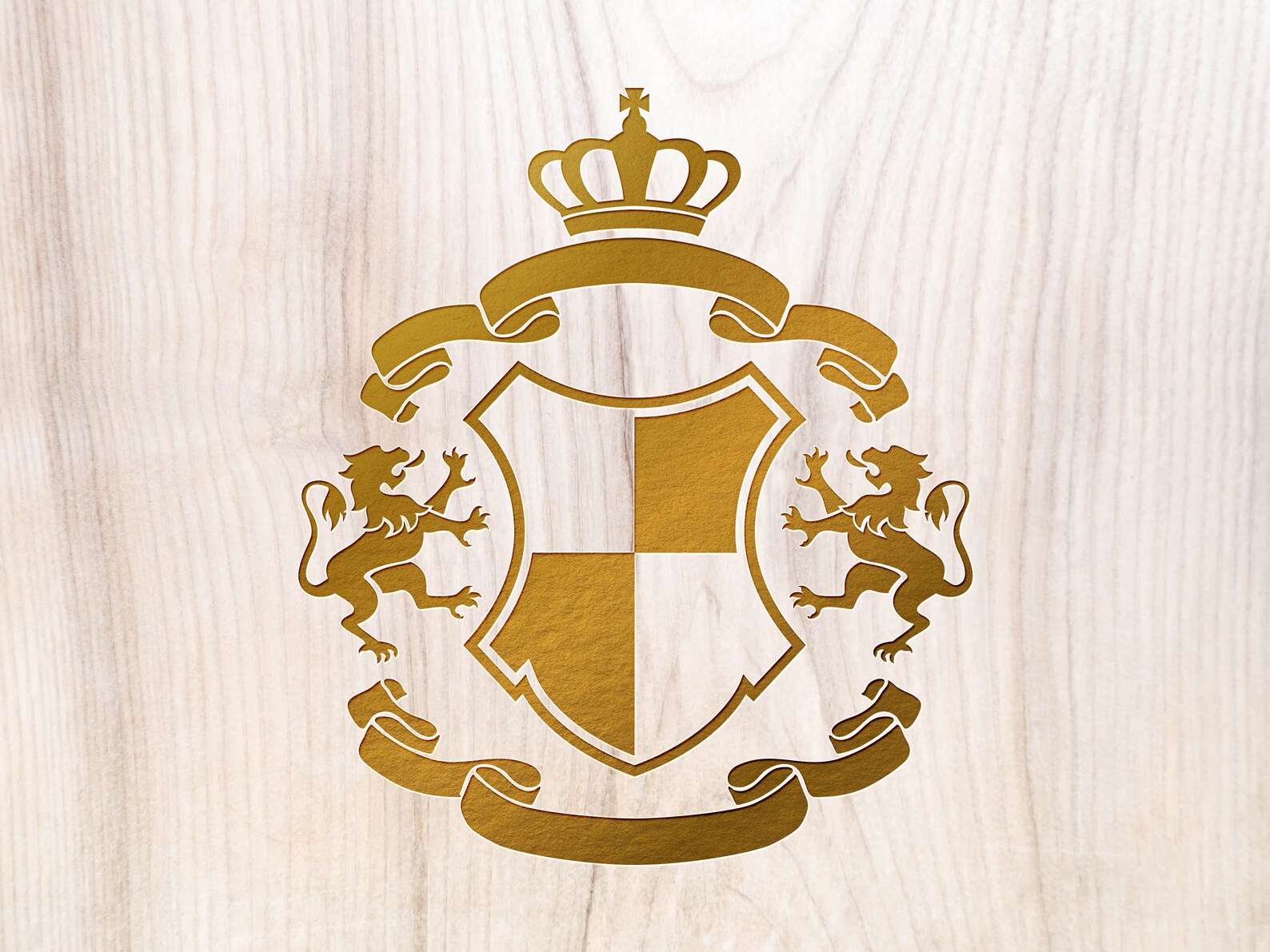 Shield With Lions Crown and Ribbons SVG. Family Crest Logo | Etsy