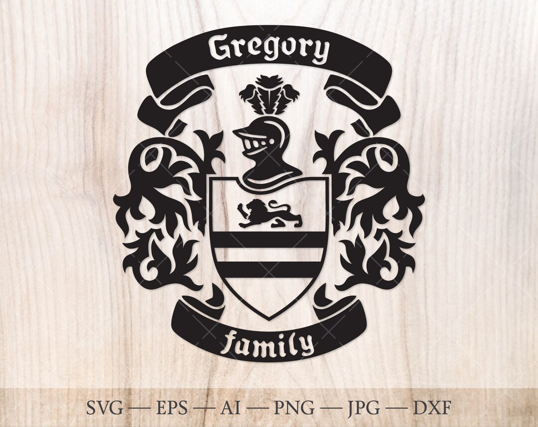 Gregory Family Crest. Coat of Arms Svg. Heraldic Shield With Lion ...