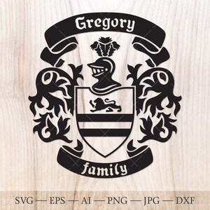 Gregory Family Crest. Coat of Arms Svg. Heraldic Shield With Lion ...