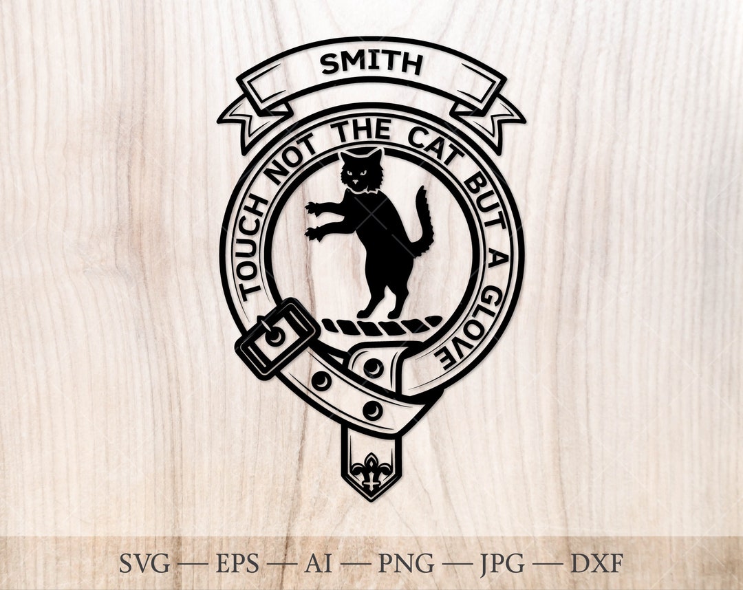 Smith Crest Badge SVG With a Cat, Scottish Clan Svg, Family Crest Svg ...