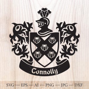 Connolly Family Crest. Coat of Arms Svg. Heraldic Shield With Five Clam ...