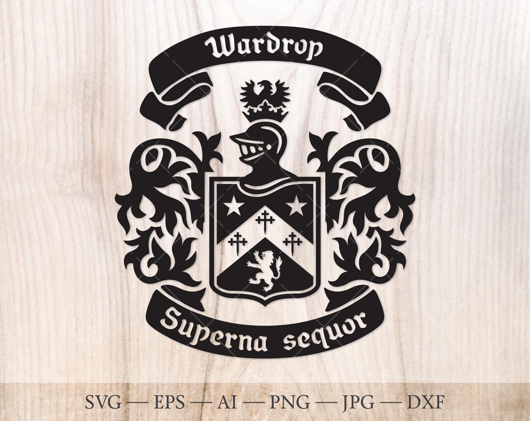 Wardrop Family Crest. Coat of Arms Svg. Heraldic Shield With Lion, Two ...