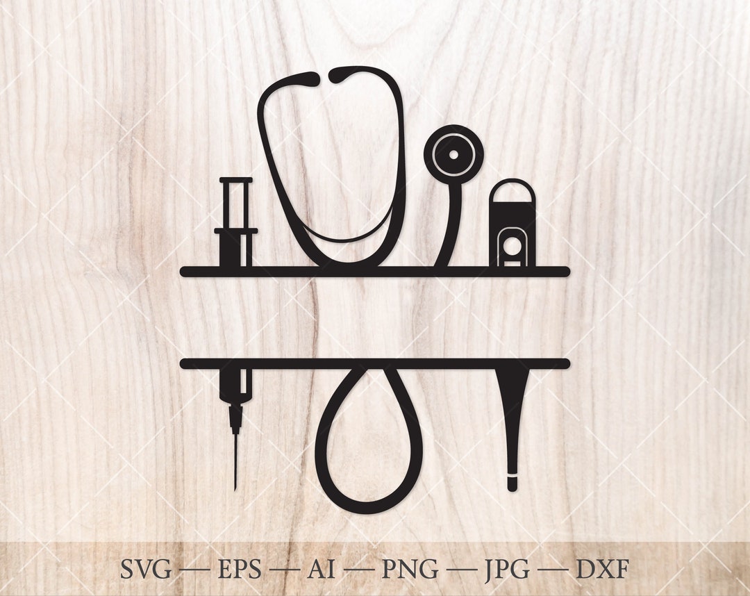 Stethoscope Split Monogram Frame SVG, Nurse Monogram Frame Svg, Syringe ...