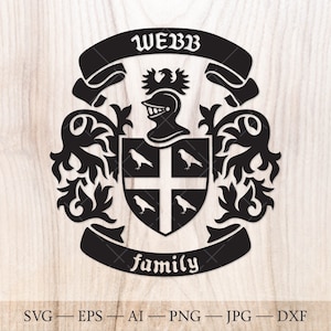 Webb Family Crest. Coat of Arms Svg. Heraldic Shield With Four Falcons ...