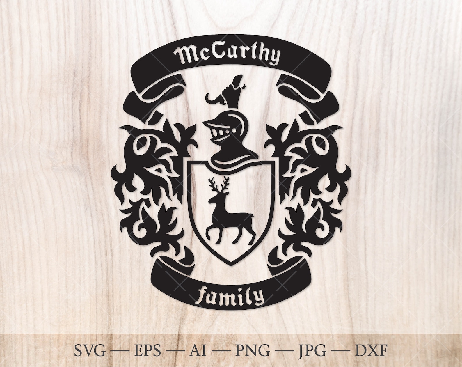Mccarthy Family Crest. Coat of Arms Svg. Heraldic Shield With Stag ...