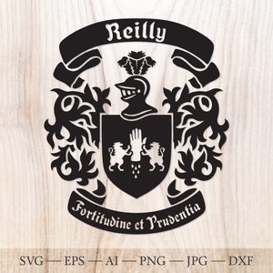 Reilly Family Crest. Coat of Arms Svg. Heraldic Shield With Lions and ...