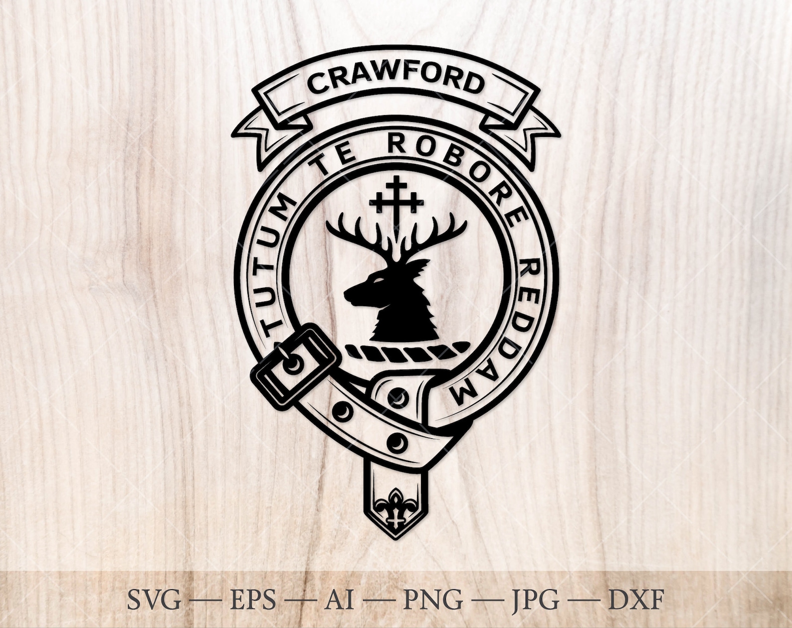 Crawford Crest Badge SVG With Stag and Crosslet, Scottish Clan Svg ...