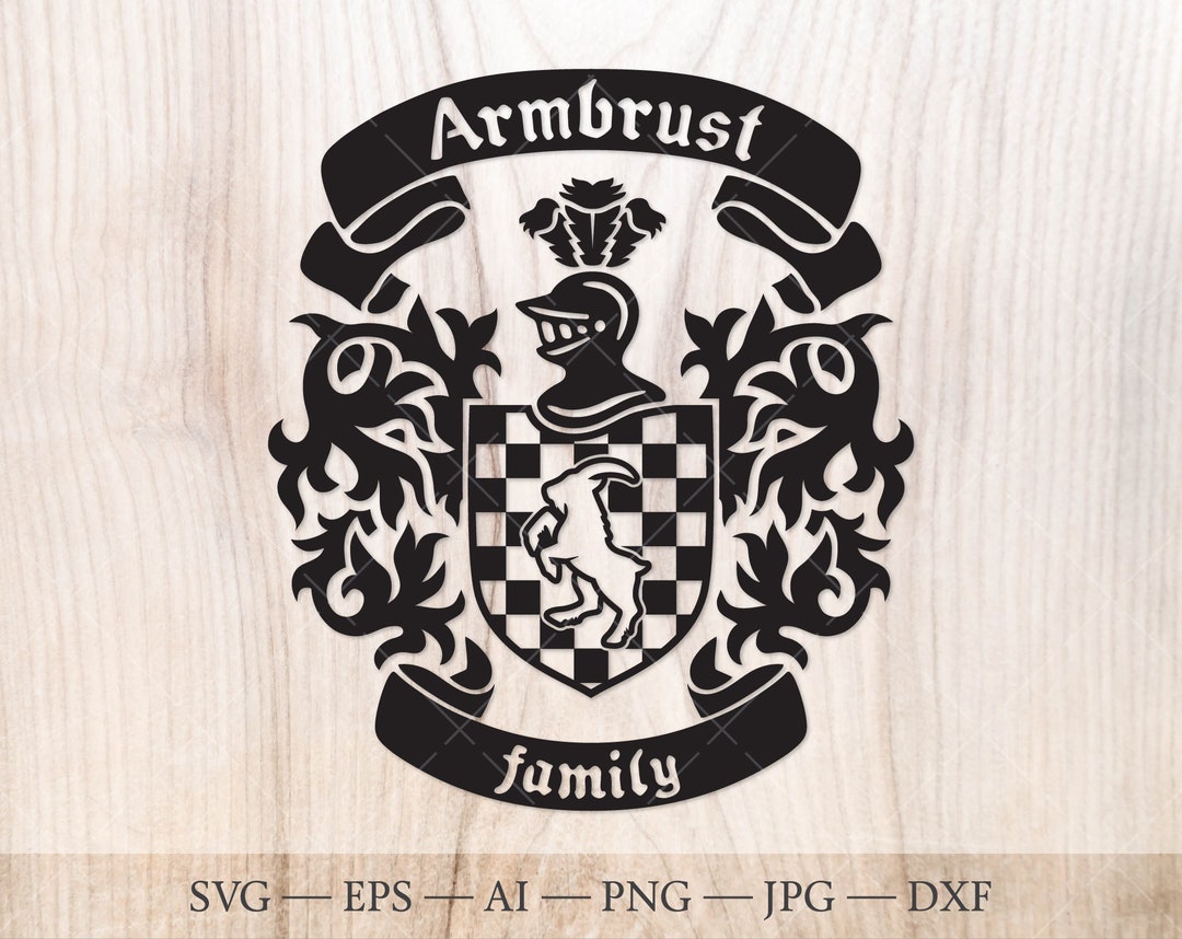 Armbrust Family Crest. Coat of Arms Svg. Heraldic Shield With Goat Buck ...