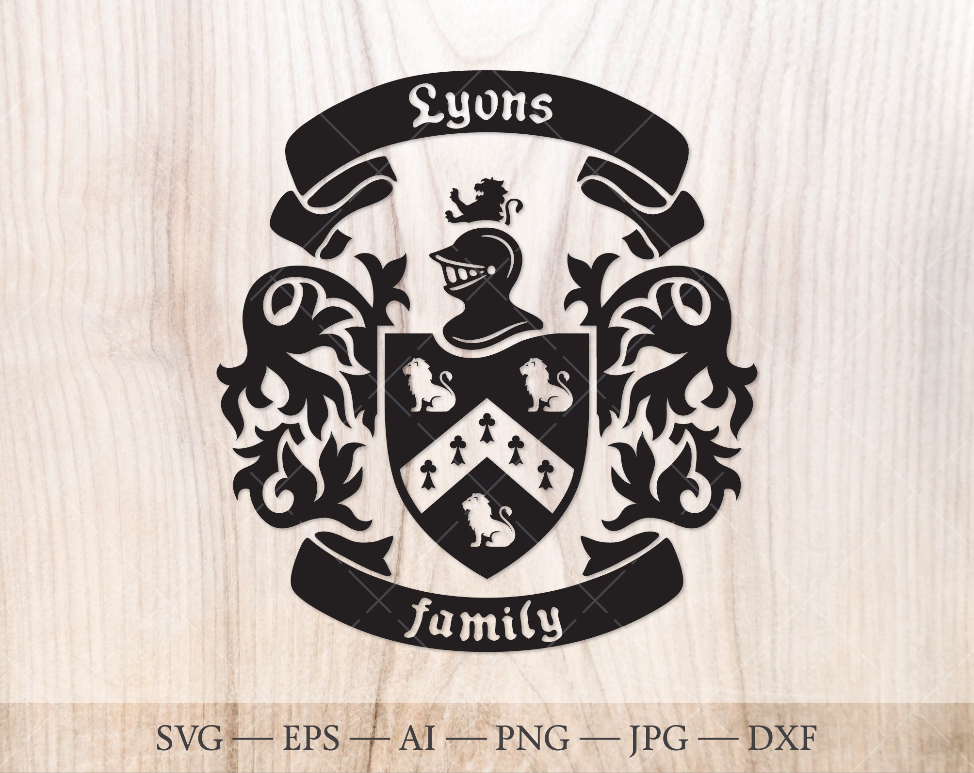 Lyons Family crest. Coat of arms svg. Heraldic shield with | Etsy