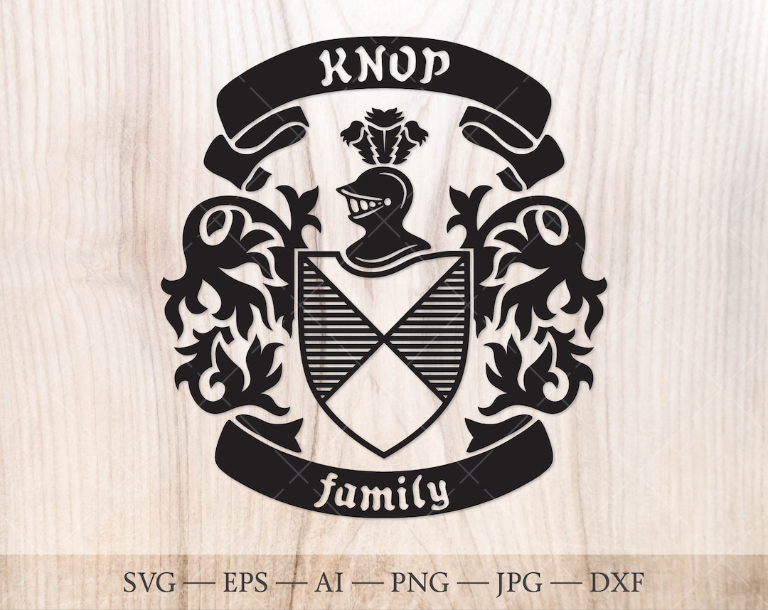 Knop Family Crest. Coat of Arms Svg. Heraldic Shield With Knight Helmet ...