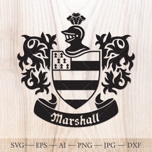Marshall Family Crest. Coat of Arms Svg. Heraldic Shield With Ermine ...