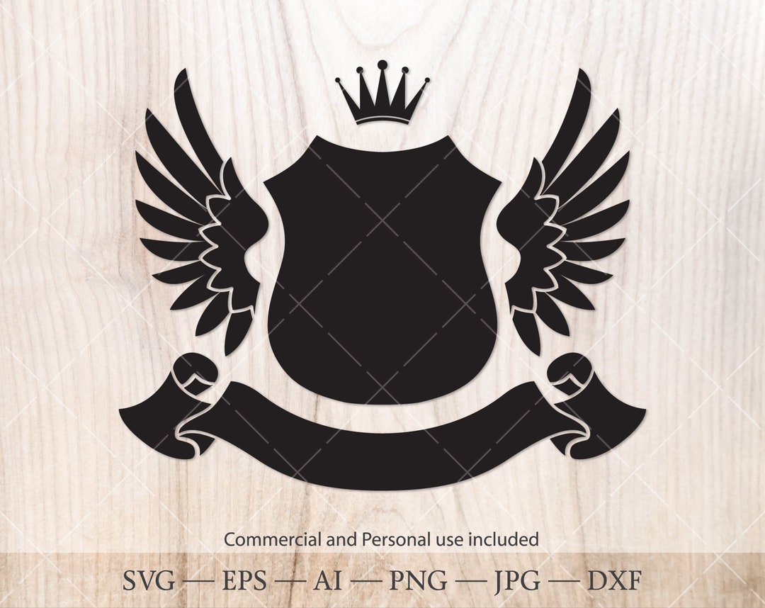 Family Crest - Shield With Wings, Ribbon Banner and Crown SVG. Coat of ...