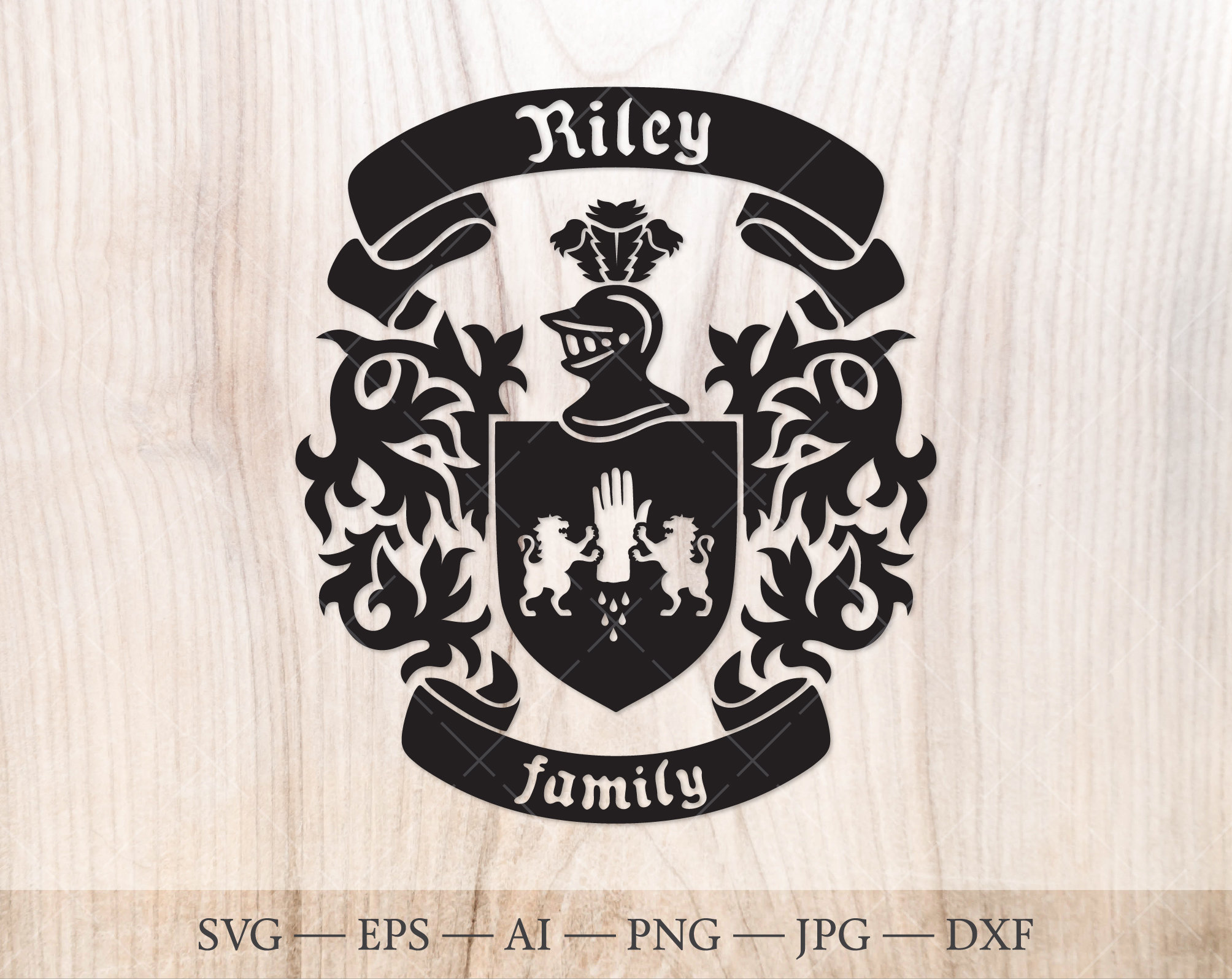 Riley Family Crest. Coat of Arms Svg. Heraldic Shield With Lions and ...