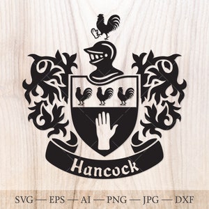 Hancock Family Crest. Coat of Arms Svg. Heraldic Shield With Three ...