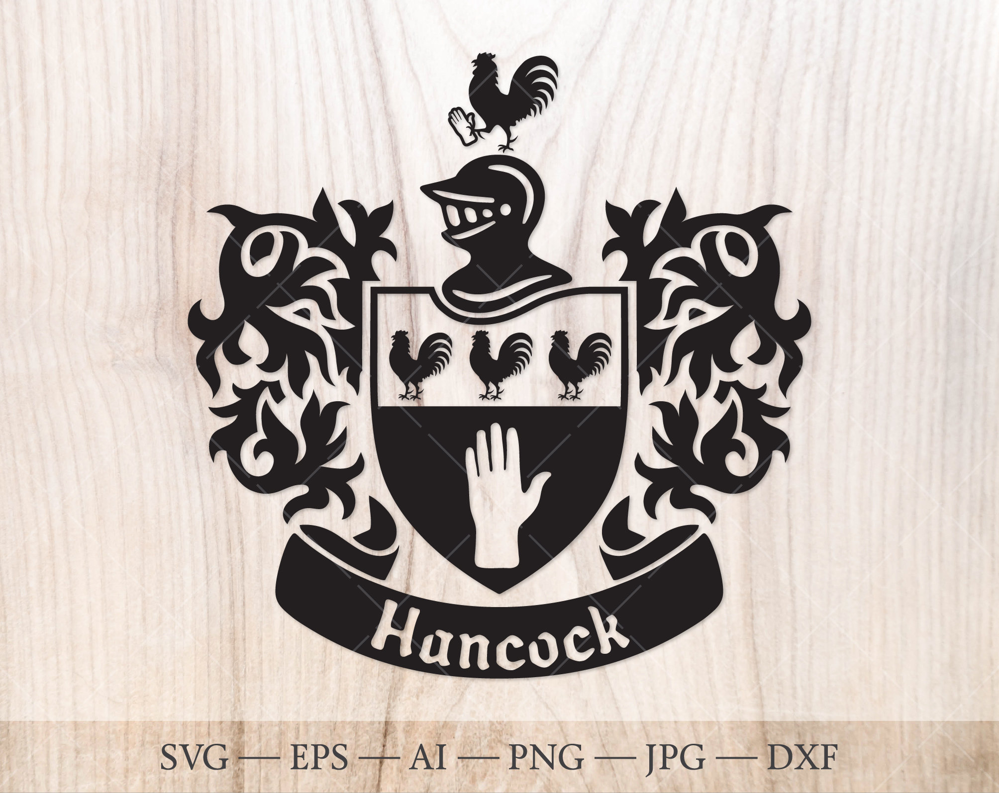 Hancock Family Crest. Coat of Arms Svg. Heraldic Shield With Three ...