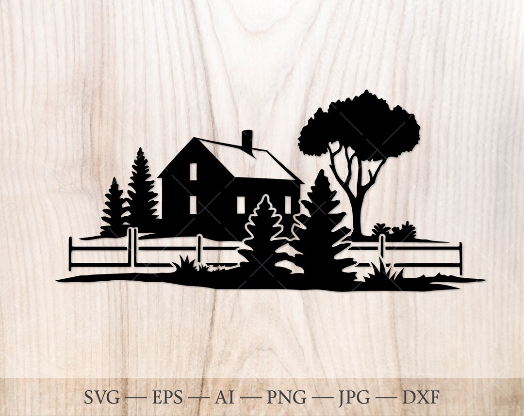 Farmhouse Landscape SVG. Rustic House Svg. Country Landscape SVG ...