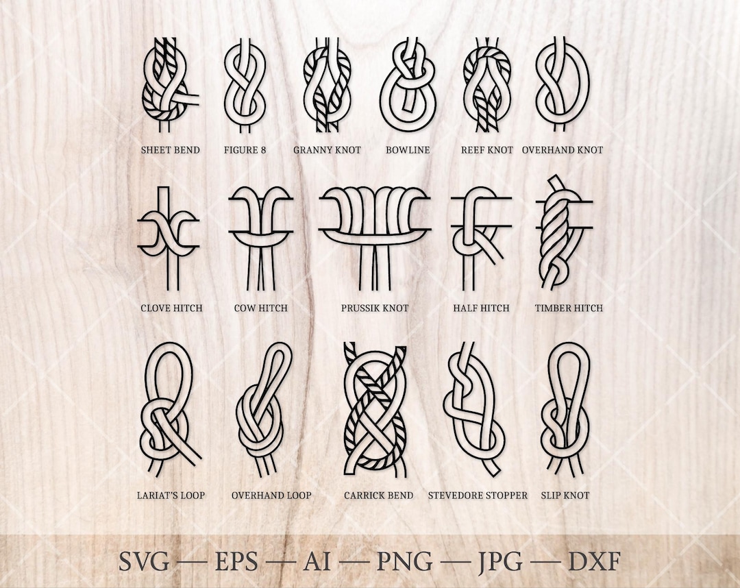 16 Rope Knot SVG Set, Hand Drawn Outline SVG - Overhand Knot, Carrick ...