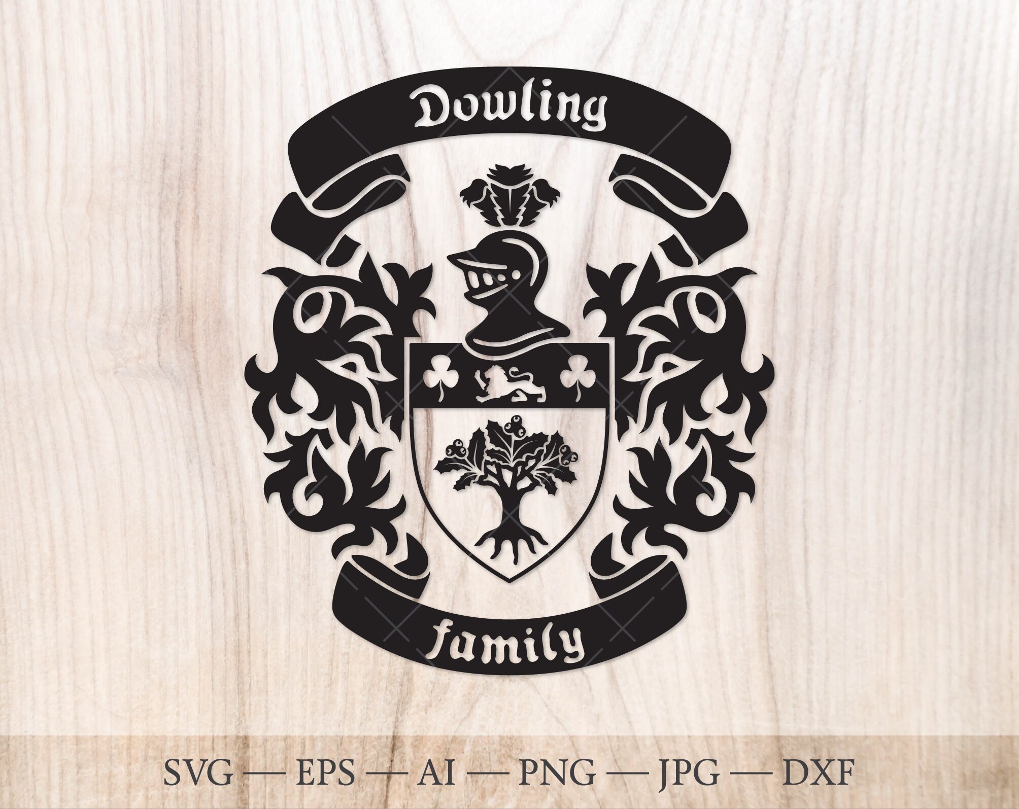 Dowling Family Crest. Coat of Arms Svg. Heraldic Shield With Holly Tree ...
