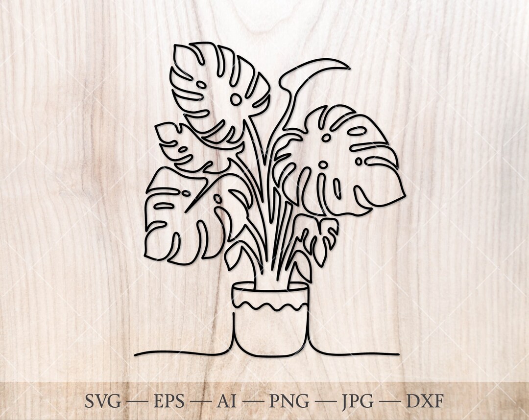 Line Art Monstera SVG, Monstera in a Pot SVG, Monstera Plant Svg ...