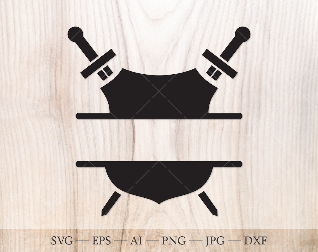 Swords and Shield Split Monogram SVG. Shield Split Name Frame SVG Cut ...