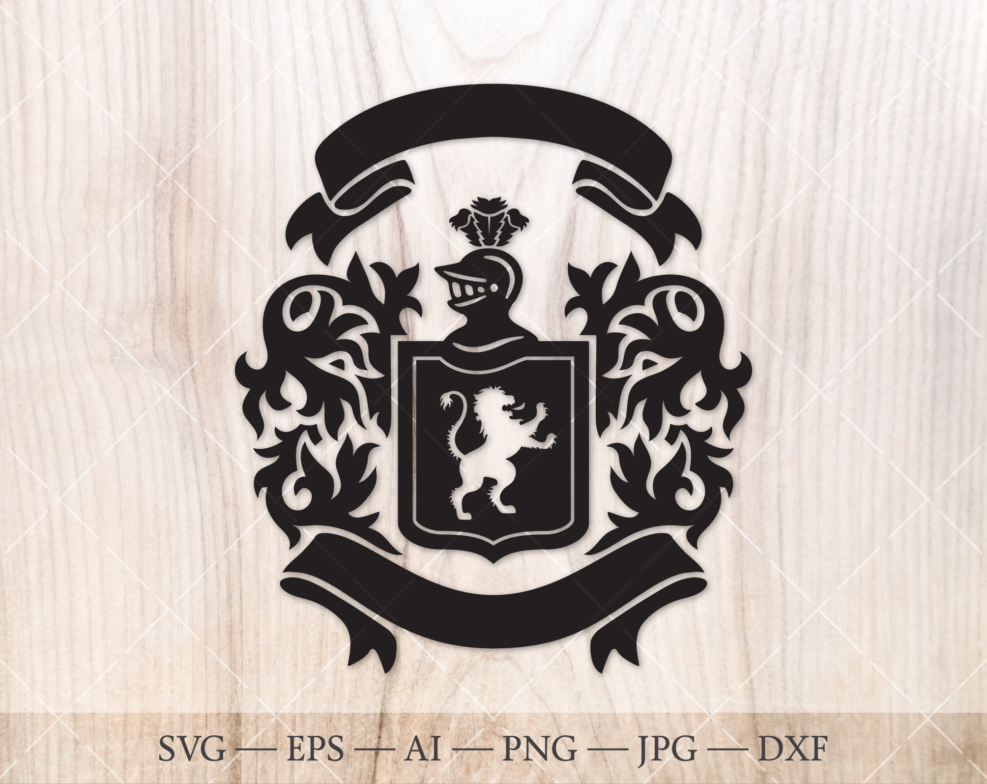 Family Crest SVG Template. Shield With Lion, Knight Helmet, Florals and ...
