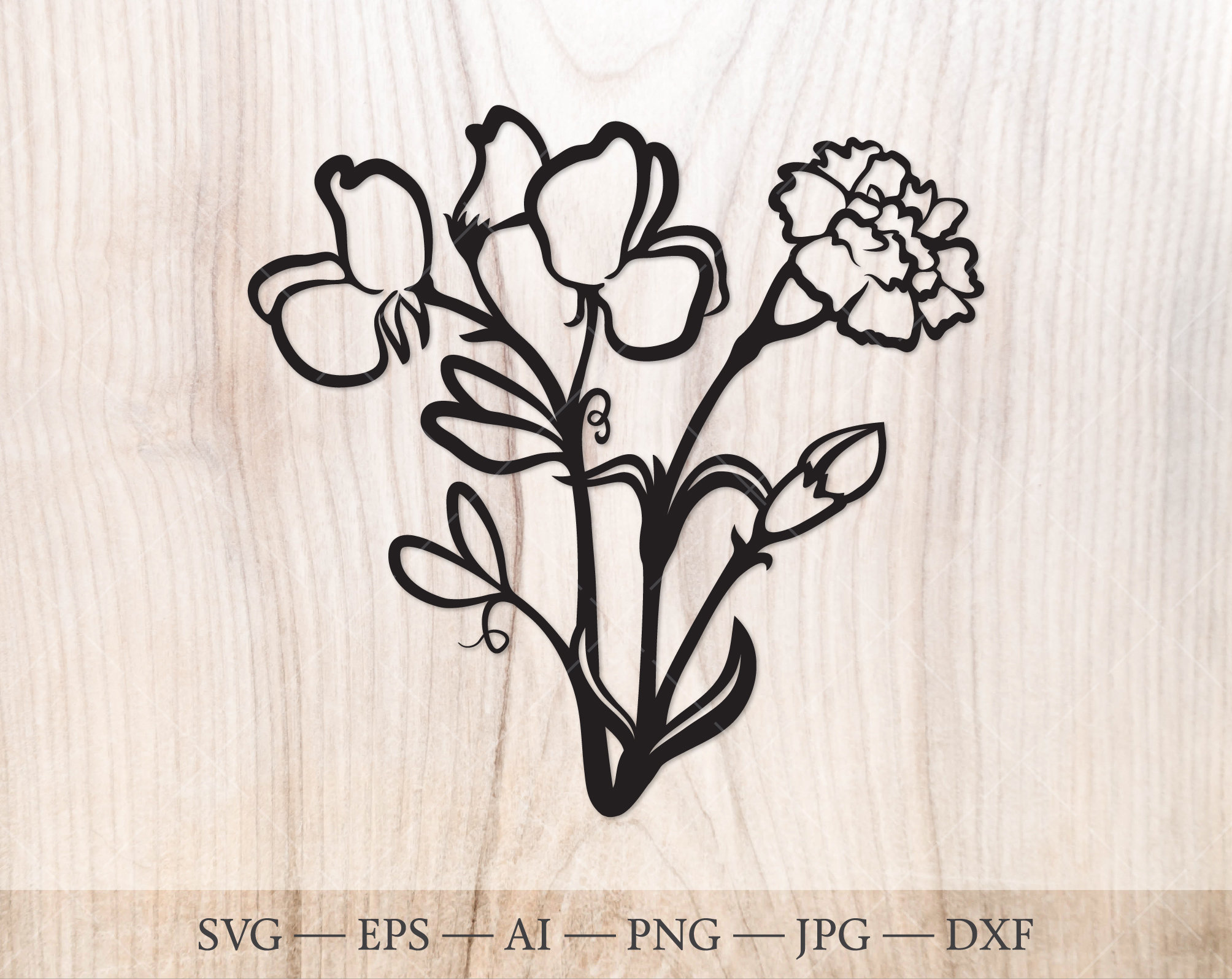 Birth Flowers Sweet Pea and Carnation SVG. Birth Month Flower Outline ...