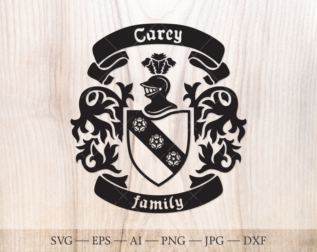 Carey Family Crest. Coat of Arms Svg. Heraldic Shield With Roses and ...