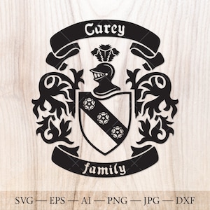 Carey Family Crest. Coat of Arms Svg. Heraldic Shield With Roses and ...