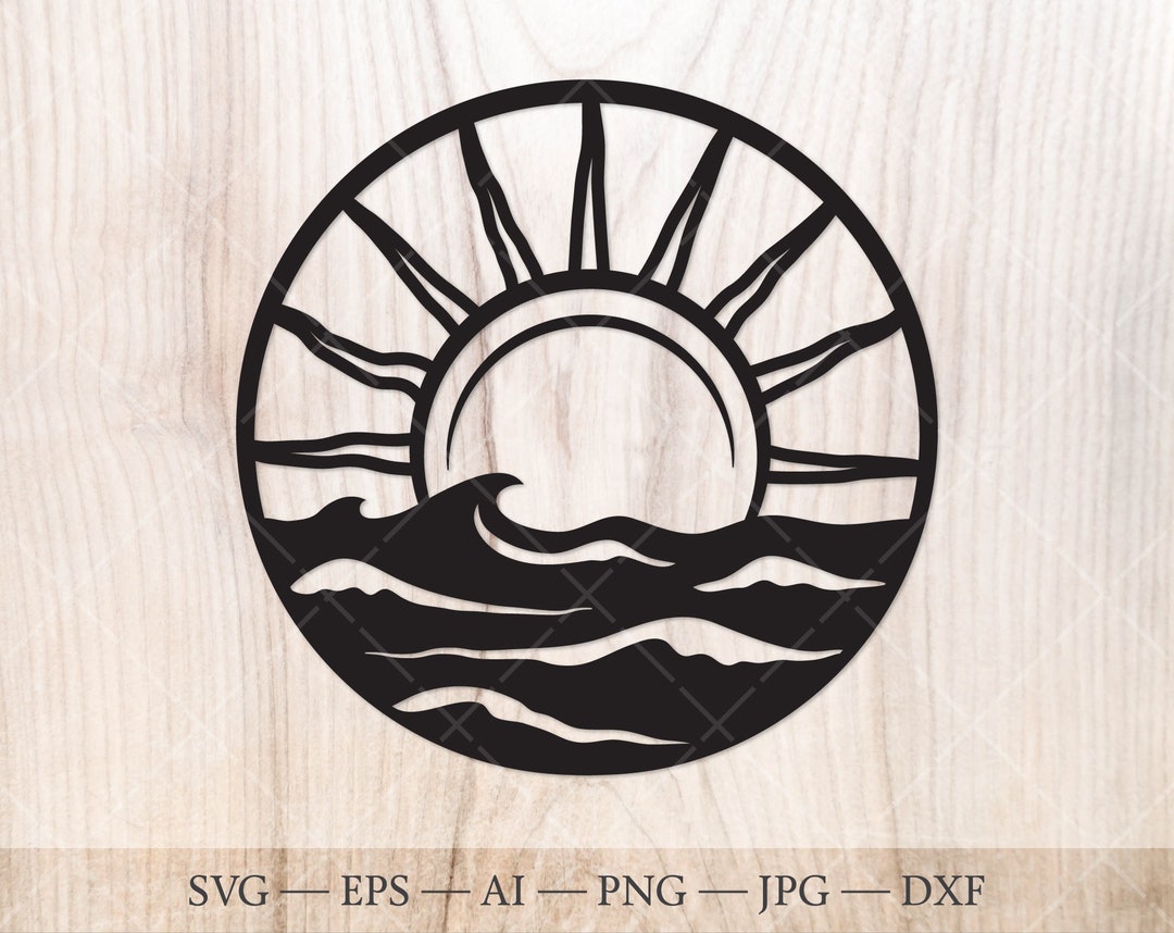 Sun and Ocean Waves SVG Cut File. Sunset Over Ocean Svg. Sunrise Svg ...