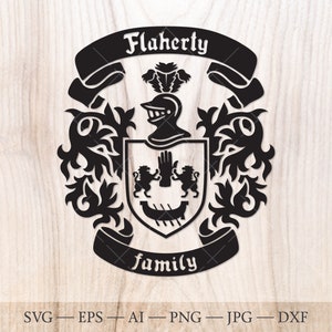 Flaherty Family Crest. Coat of Arms Svg. Heraldic Shield With Lions and ...