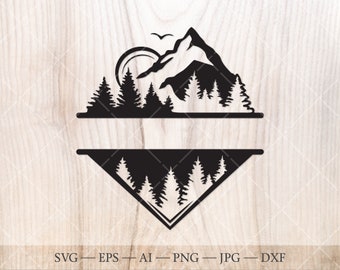 Mountain, Lake and Forest Monogram SVG, Forest Split Name Frame SVG Cut ...