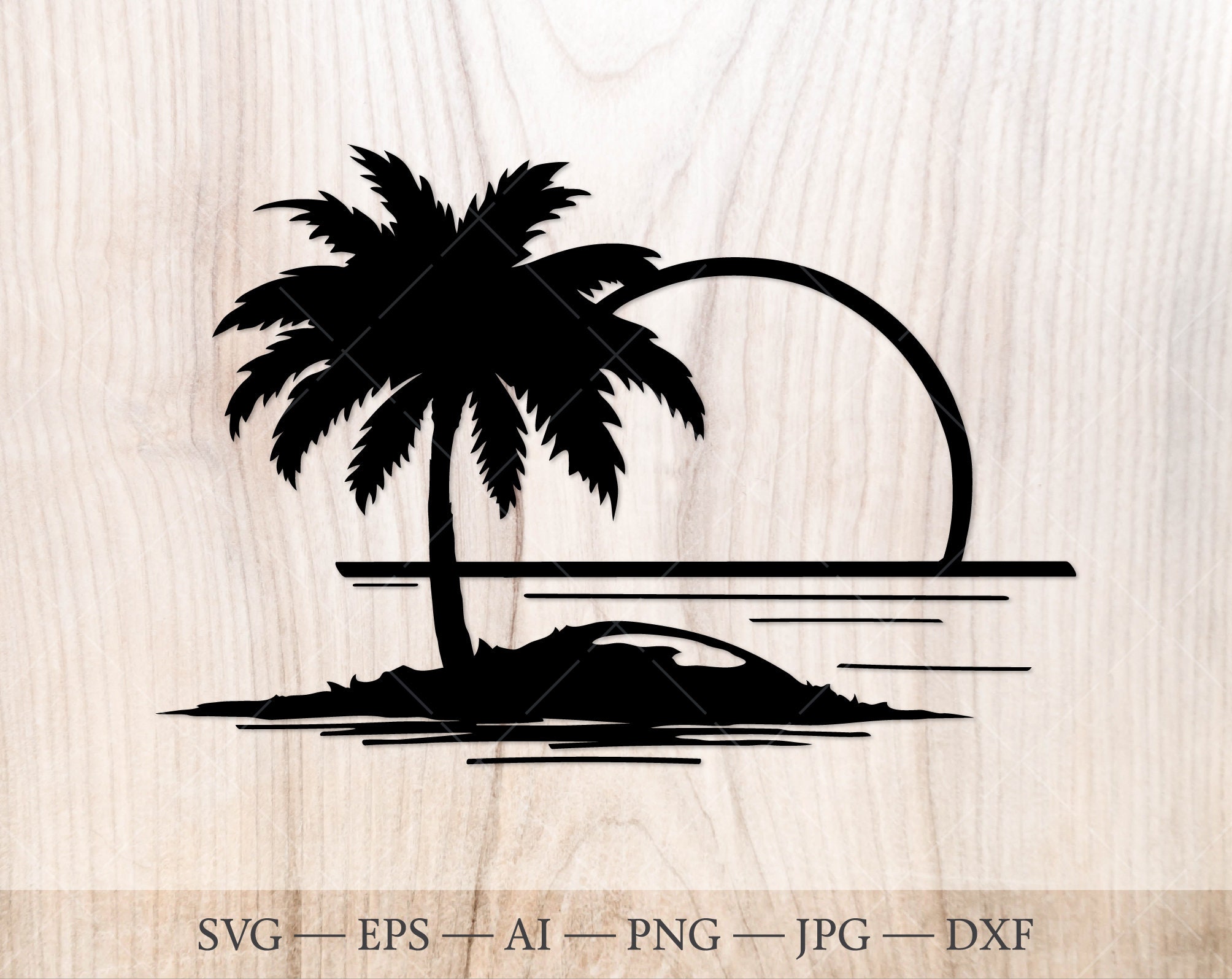 Sunset Beach SVG, Palm Tree Monogram Name Frame SVG. Summer Scene Svg ...