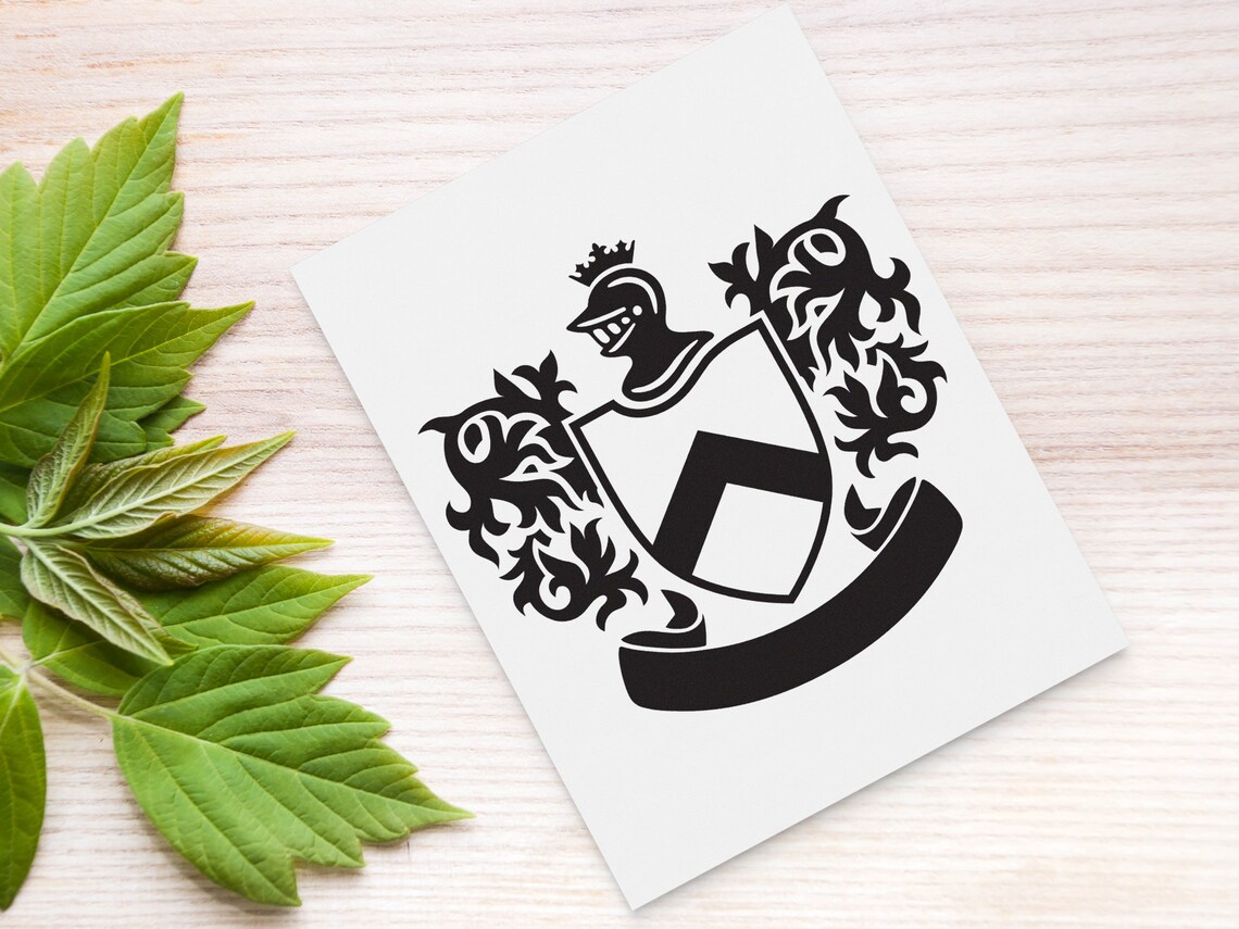 Family Crest SVG Template. Shield With Helmet, Crown and Ribbon SVG ...