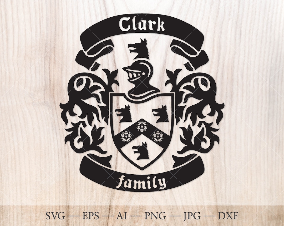 Clark Family Crest. Coat of Arms Svg. Heraldic Shield With Roses and ...