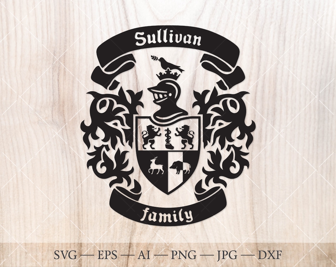 Sullivan Family Crest. Coat of Arms Svg. Heraldic Shield With Lions ...