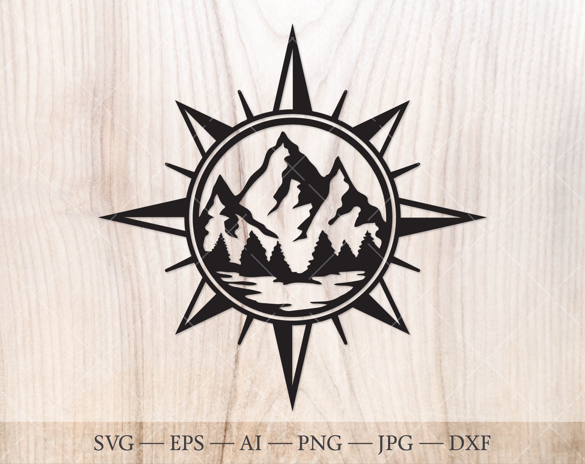 Compass Svg Mountain Lake and Forest SVG Cut File. Mountains - Etsy