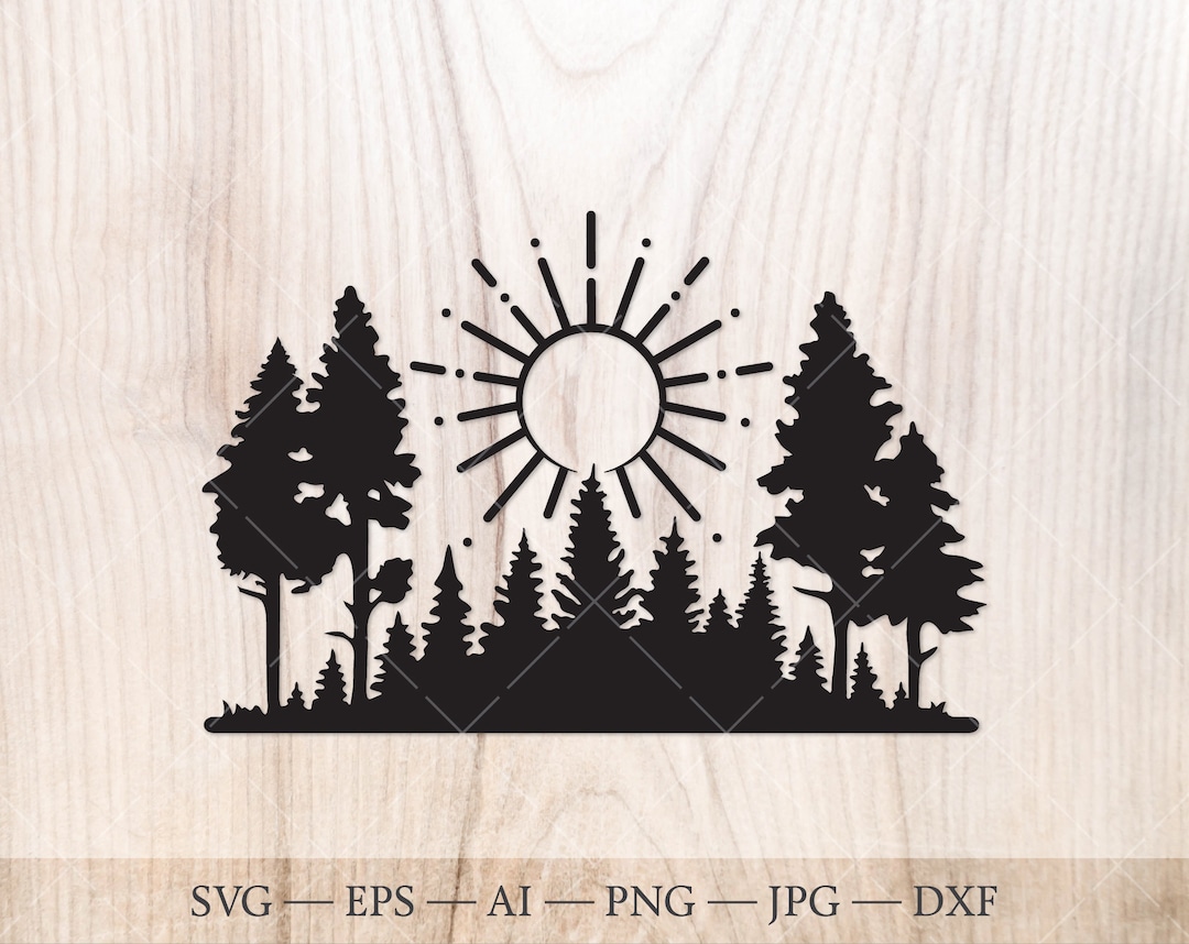 Forest and Sun SVG, Treeline Silhouette SVG Cut File. Pine Tree Svg ...