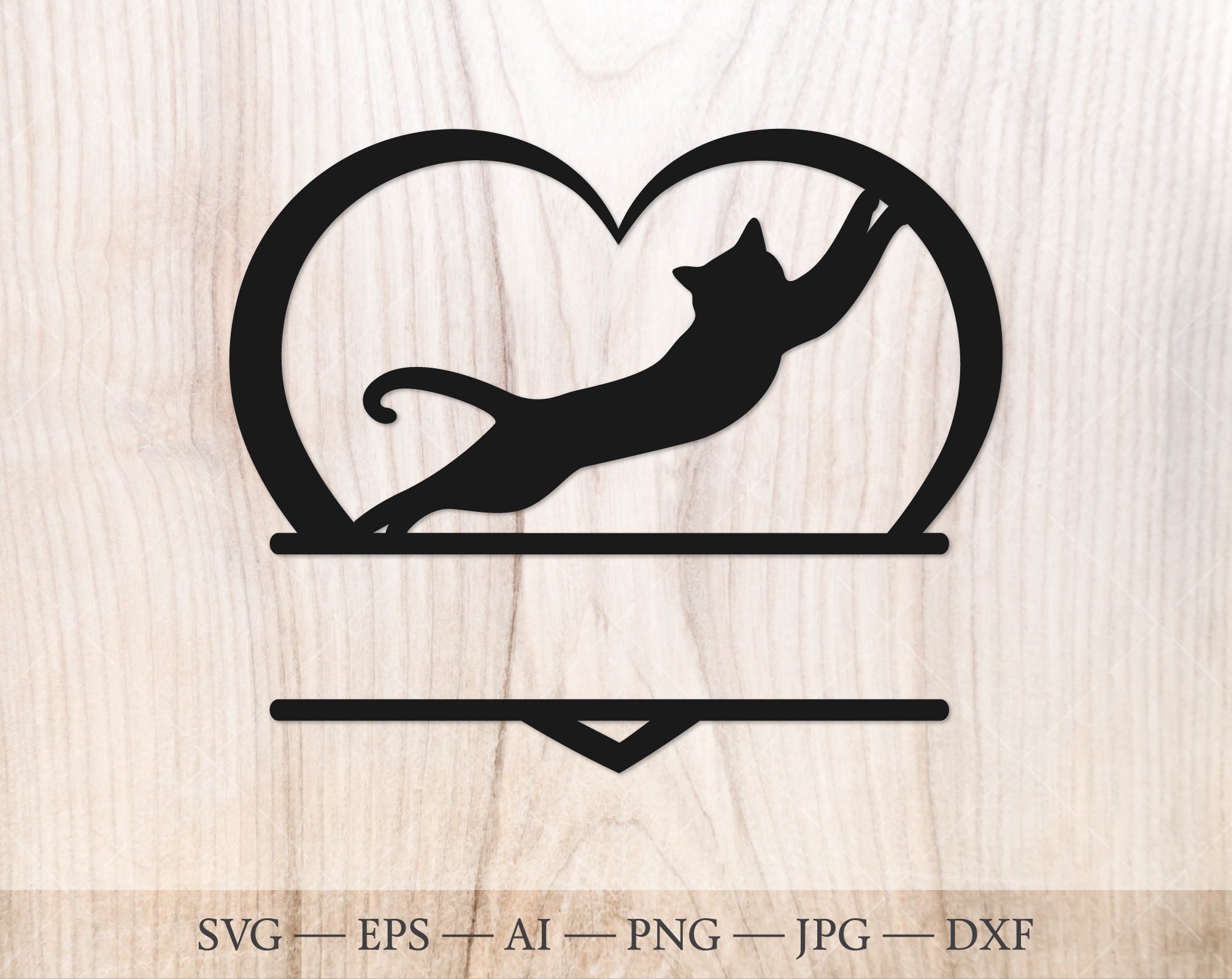 Cat Heart SVG Cat Split Name Frame SVG Cat Monogram Cut - Etsy